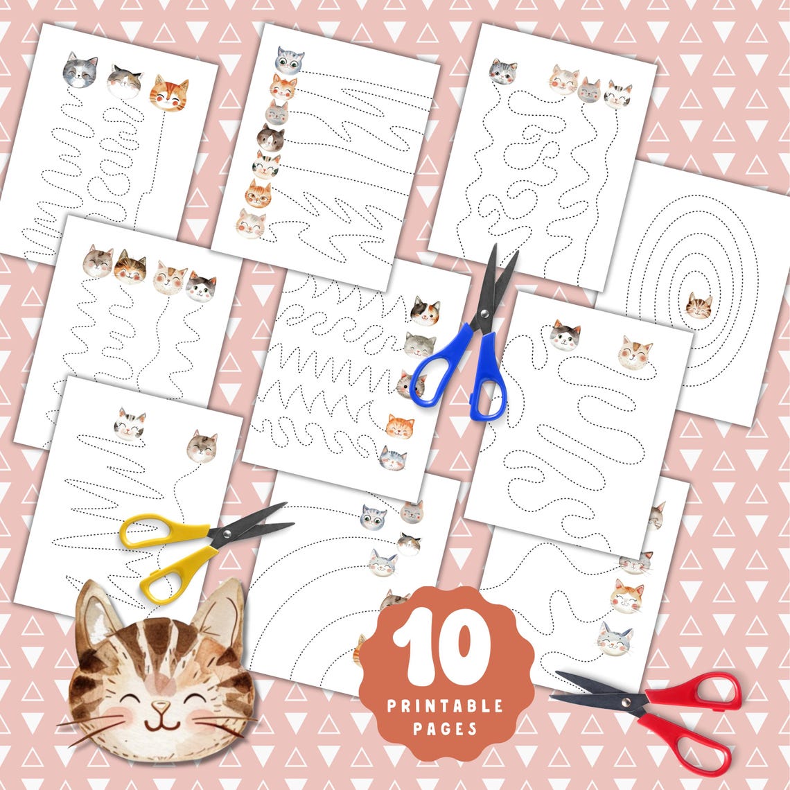 KITTENS Cutting Practice Scissors Skills Toddler Worksheets Printable ...