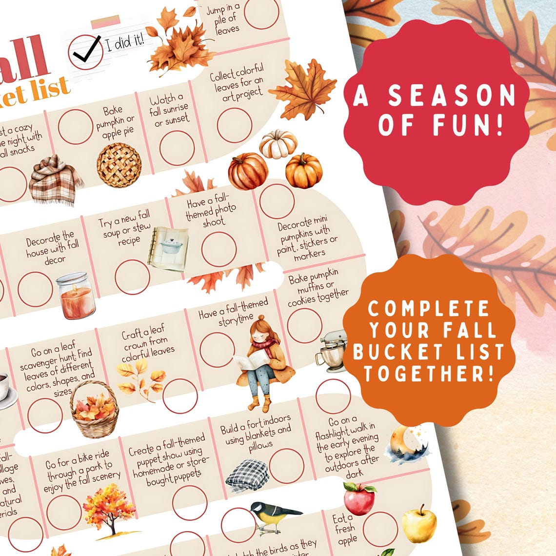 Fall Bucket List for Kids: Autumn Activity Checklist (PDF) - Etsy