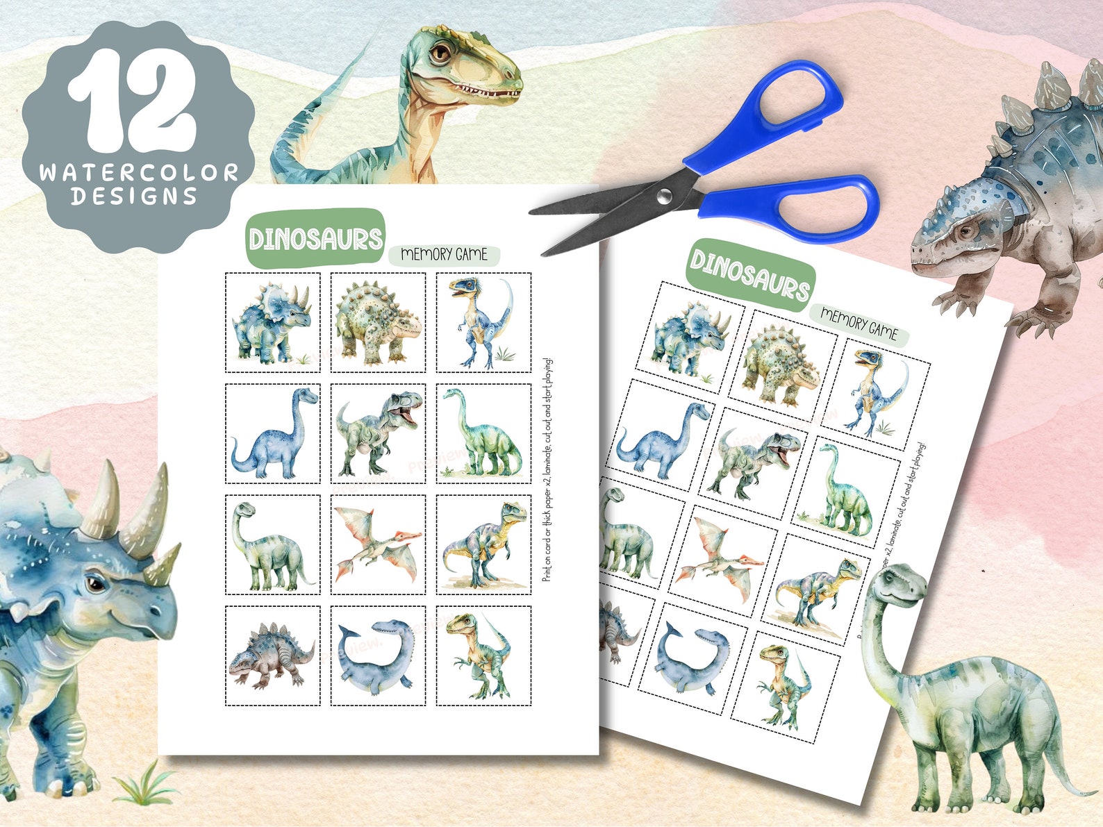 Dinosaurs Memory Game, Fun Matching Cards for Kids, Educational ...