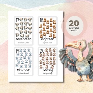 1-20 Animals Number Cards, Printable Activity Number Cards 1-20, Early ...