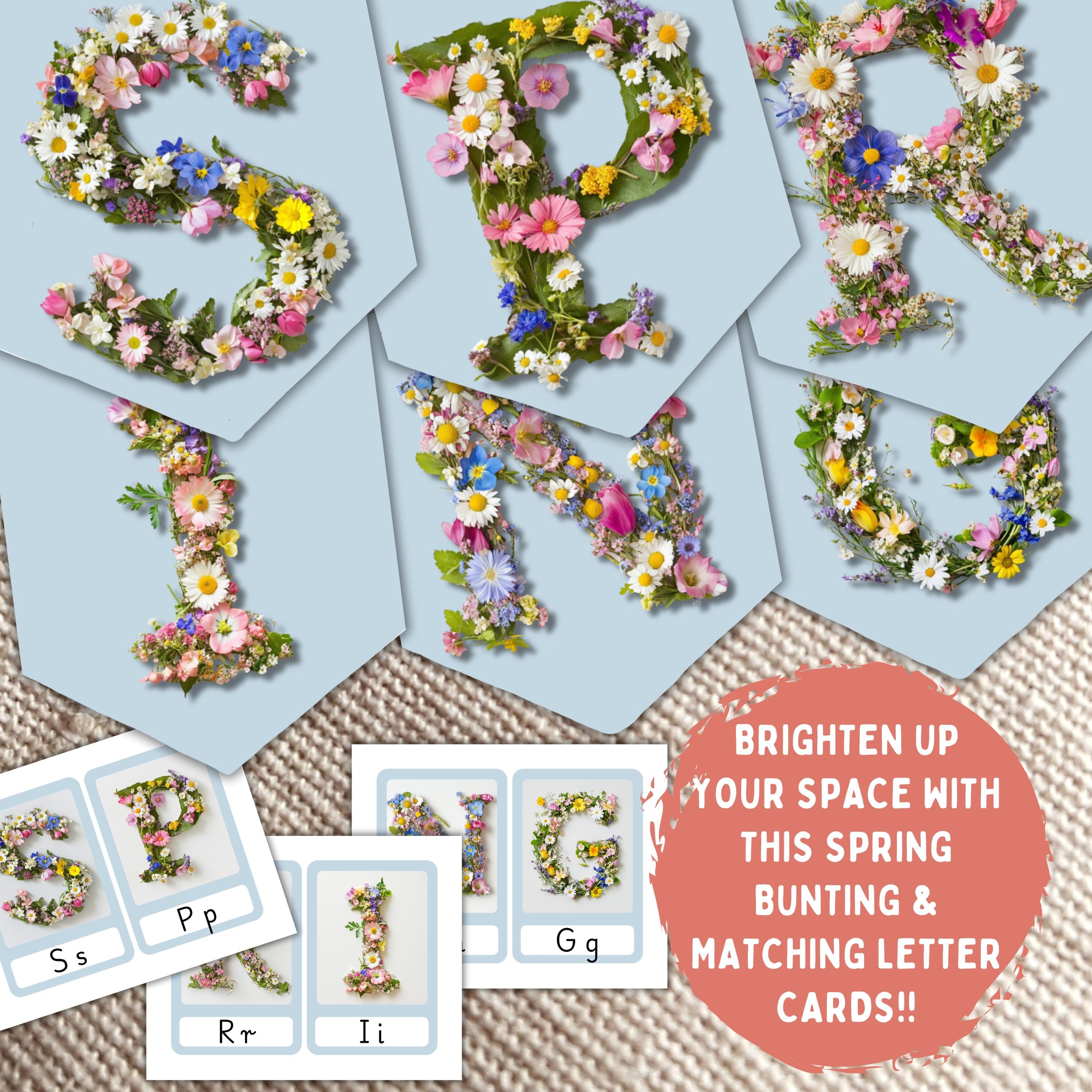 Spring Flower Letter Cards: Printable Bunting Decor (PDF) - Etsy