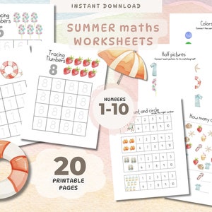 Summer Maths Worksheets: Numbers 1-10, Tracing & Counting (PDF) - Etsy