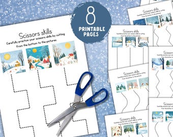 Winter Cut and Paste Scissors Practice: Geometric Shapes Worksheets - Etsy