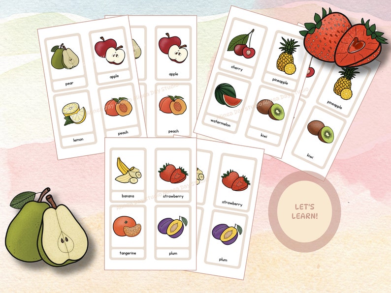Fruit Montessori Flashcards, PRINTABLE Toddler Vocabulary 3 Part Cards ...