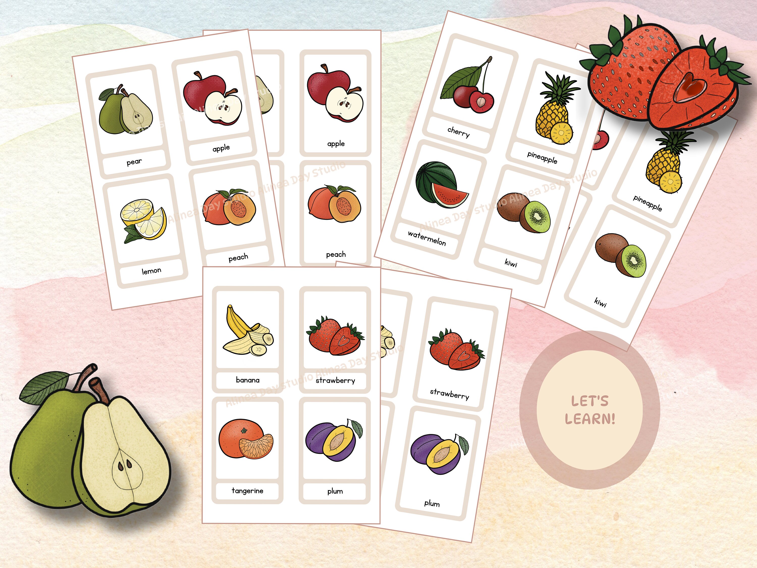 Fruit Montessori Flashcards, PRINTABLE Toddler Vocabulary 3 Part Cards ...