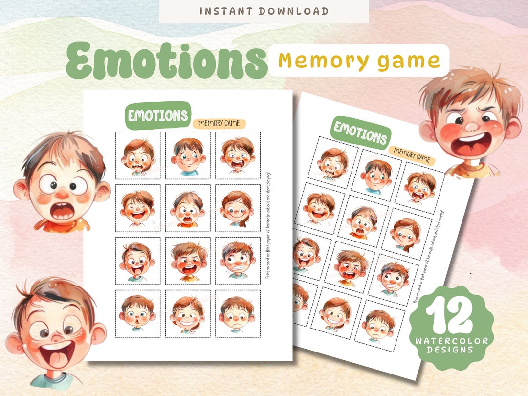 EMOTIONS Memory Game Printable, Social Emotional Learning, Play Therapy ...