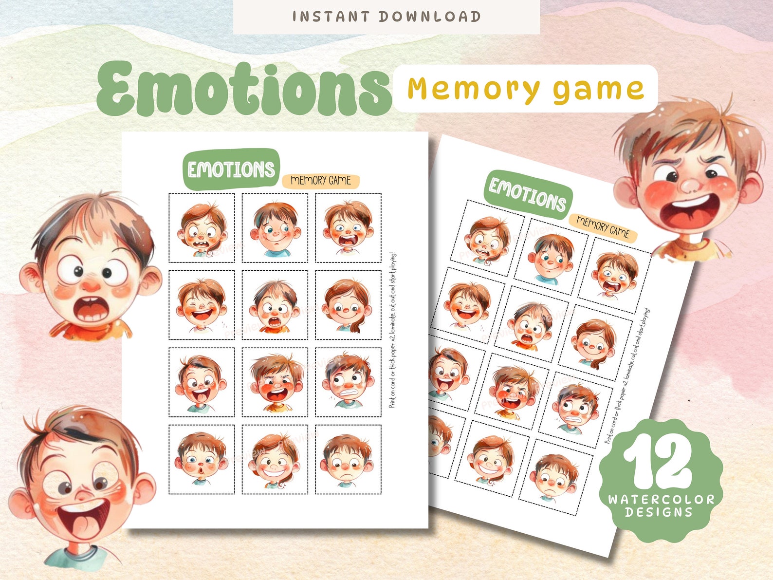 EMOTIONS Memory Game Printable, Social Emotional Learning, Play Therapy ...
