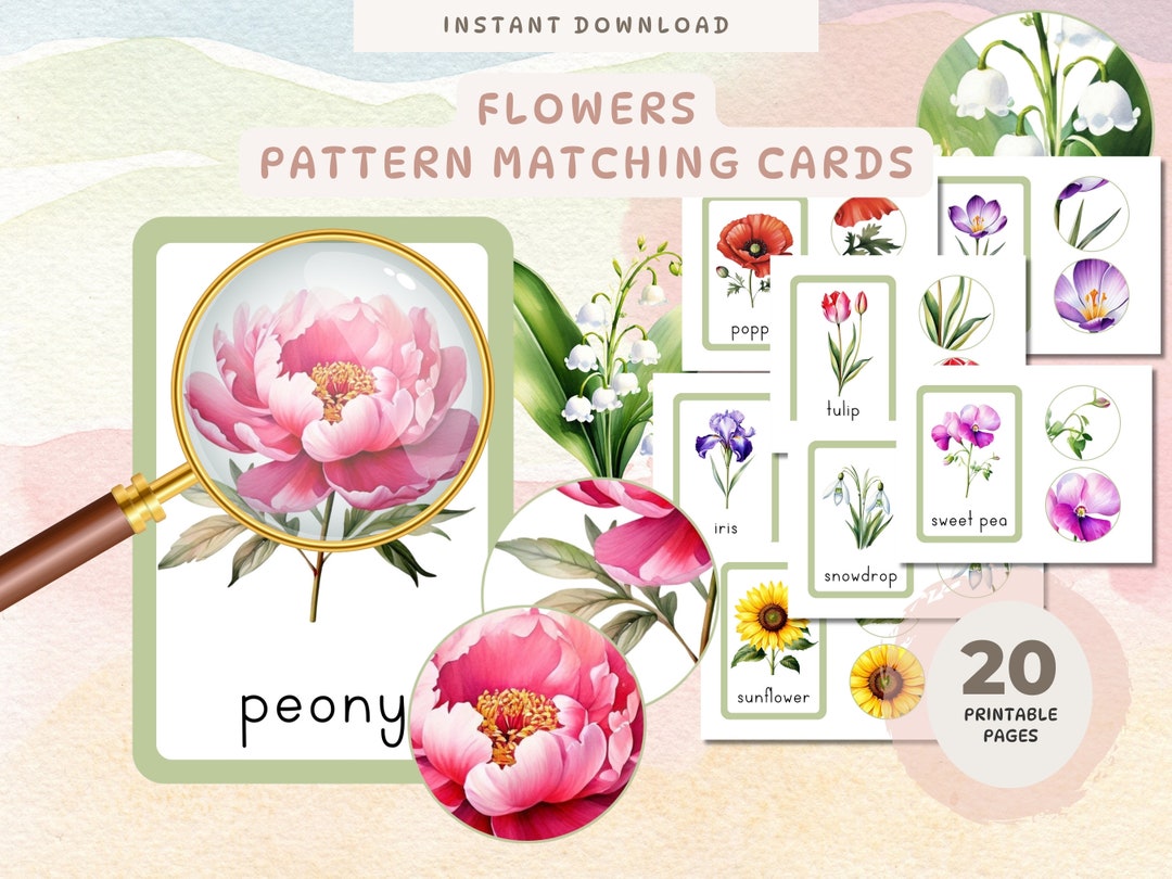 Flowers Pattern Matching Cards, Montessori Materials, Flower Nature ...
