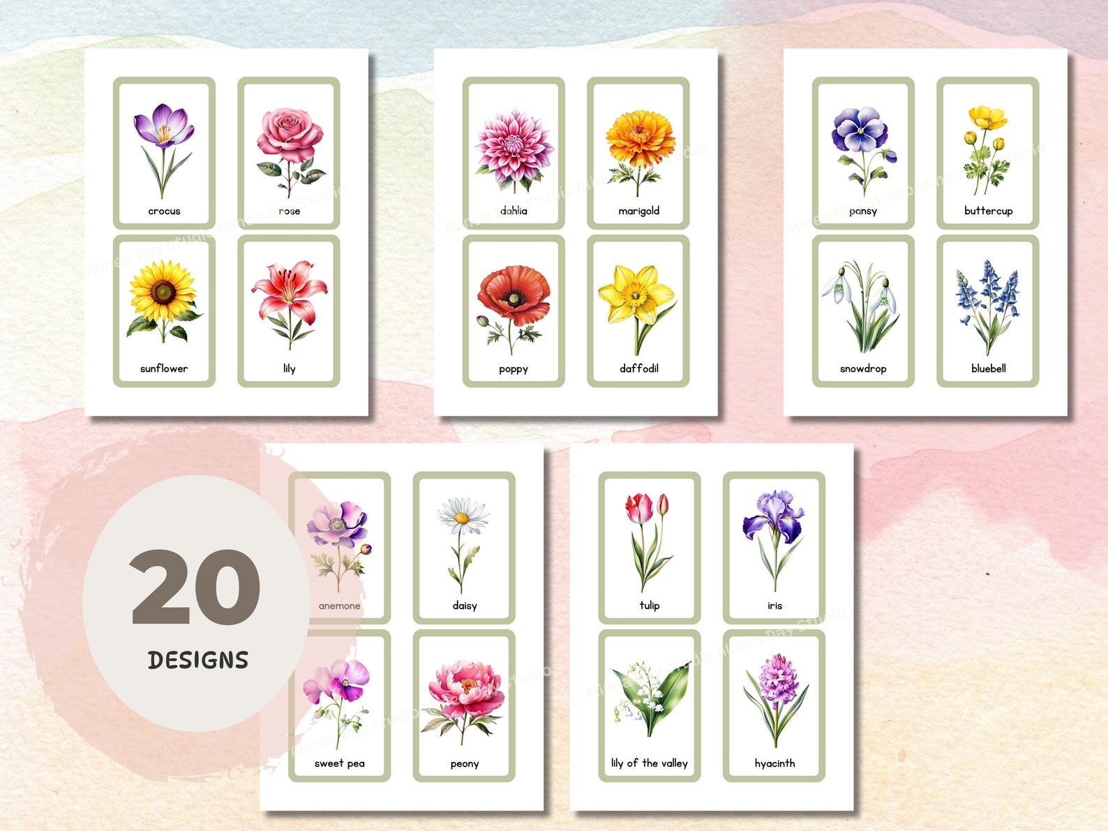 Flowers Flashcards 3 Part Montessori Nomenclature Cards, Flowers Cards ...