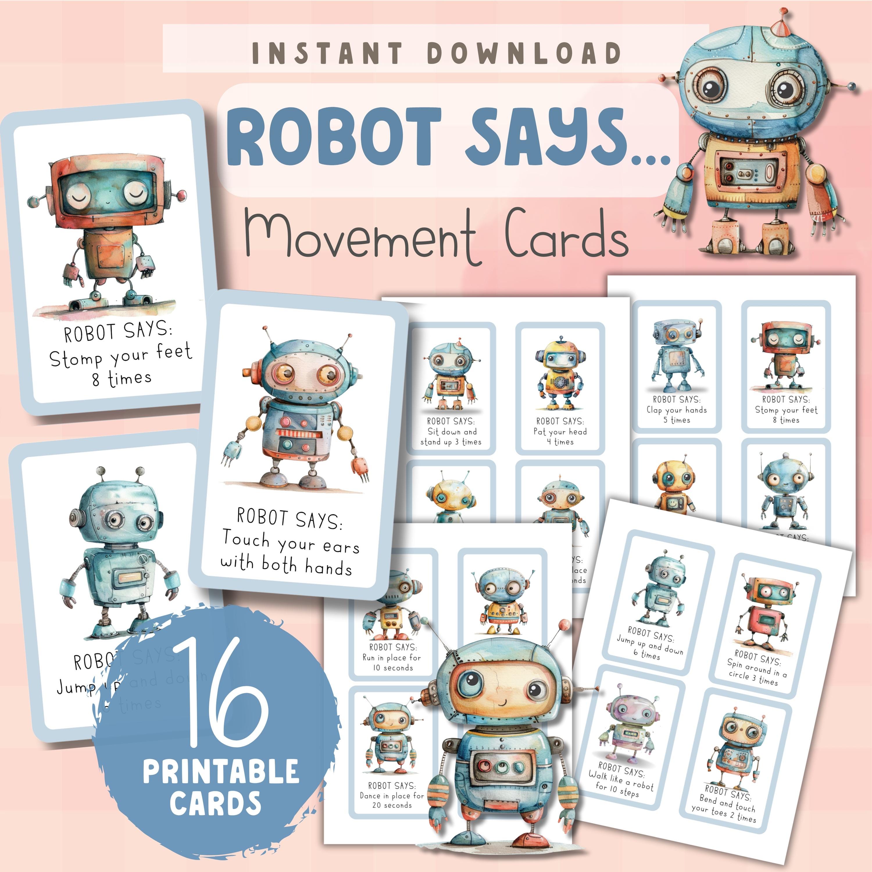 ROBOT SAYS Movement Cards Simon Says Kids Exercise Flashcards Fun ...