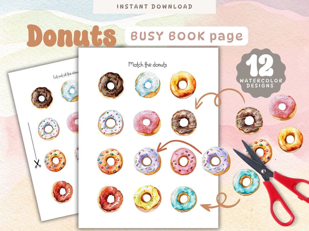 DONUTS Busy Book Page, Toddler Pattern Matching Game, Puzzle Game ...