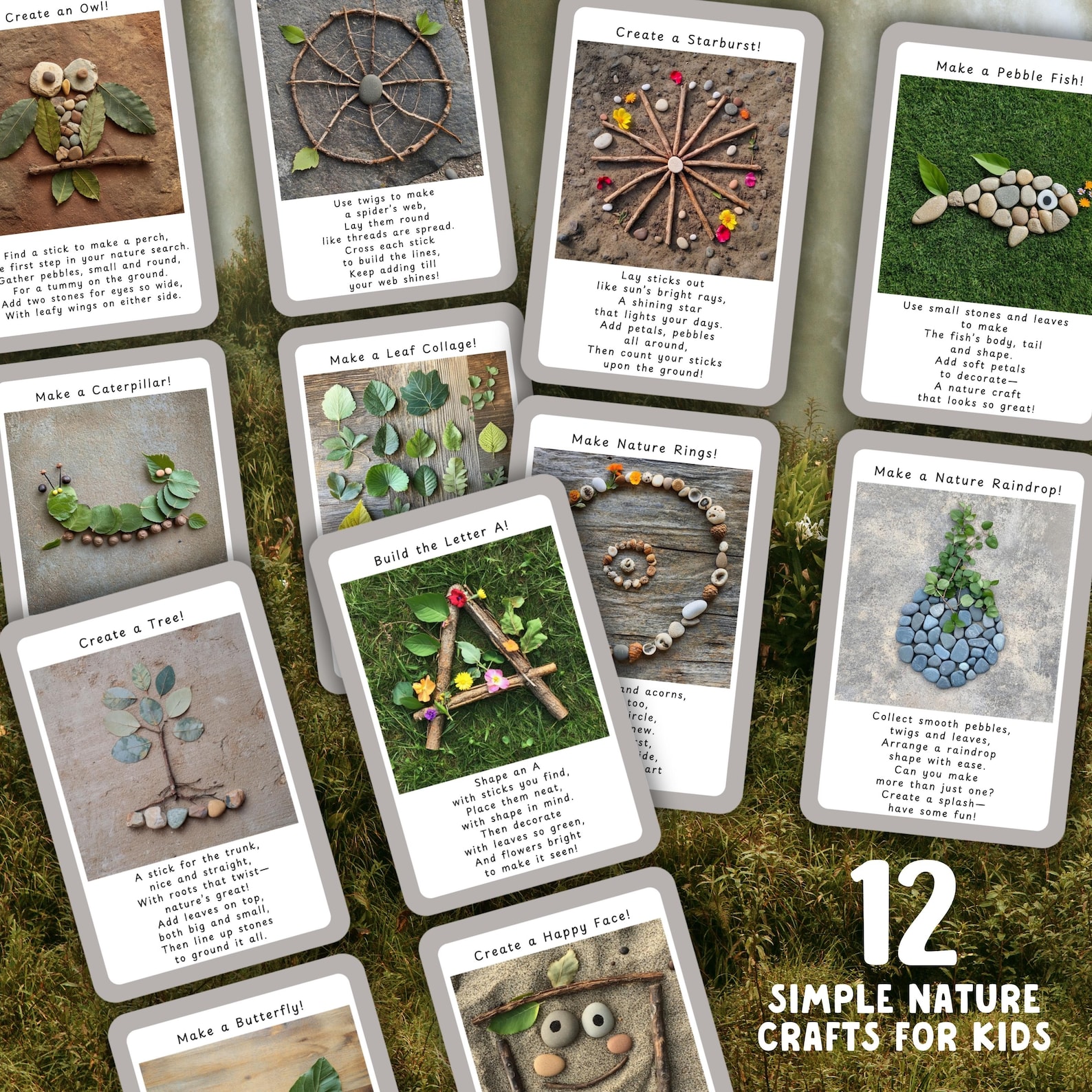 Nature Craft Cards for Kids: Outdoor Art, Reggio Montessori Inspired ...