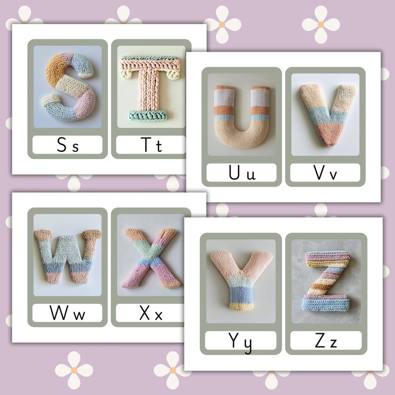 Knitted Alphabet Flashcards: Montessori ABC Cards (printable PDF) - Etsy