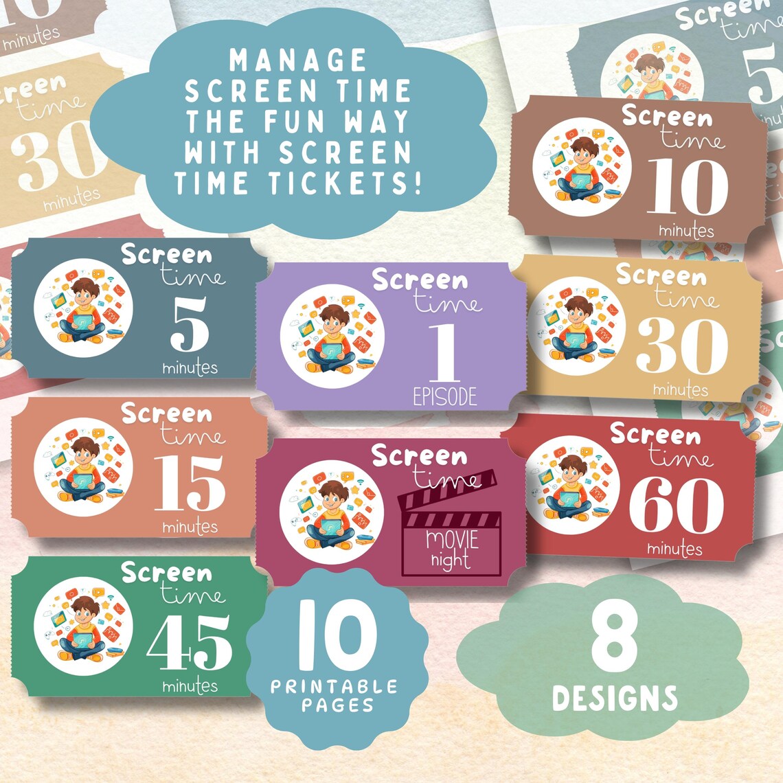 Screen Time Tickets Printable Reward Coupons for Kids Kids Screen Time ...