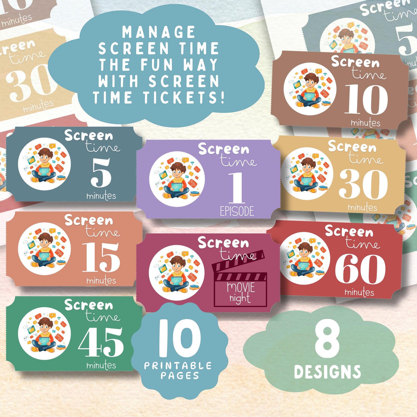 Screen Time Tickets Printable Reward Coupons for Kids Kids Screen Time ...