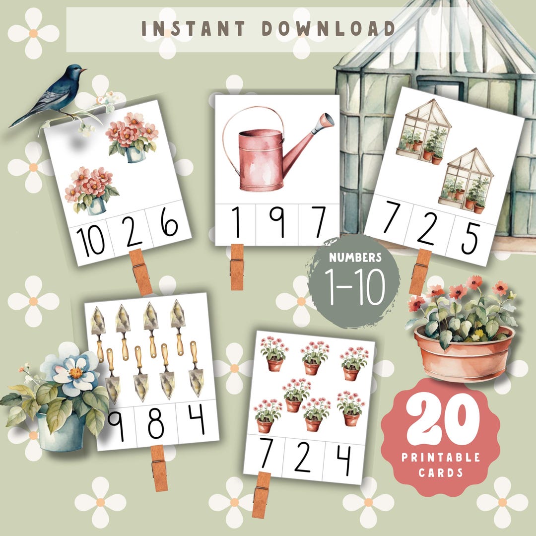 Garden Count and Clip Cards 1-10 | Printable Montessori Counting ...