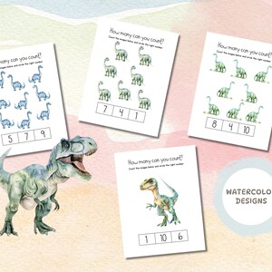 1-10 Dinosaurs Maths Worksheets, Early Counting Printables Numbers 1-10 ...