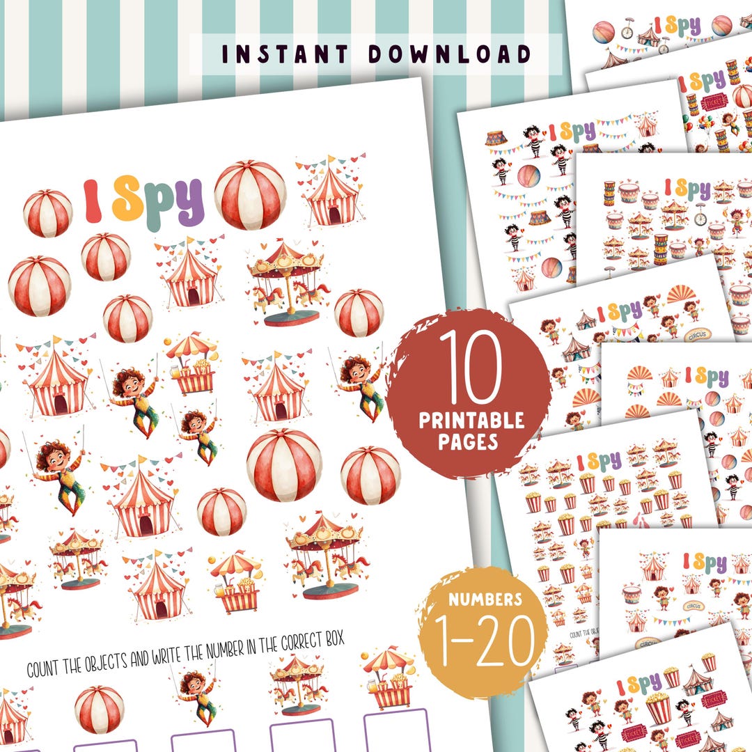 I SPY Circus | Counting Numbers 1-20 Worksheets | Printable Math ...
