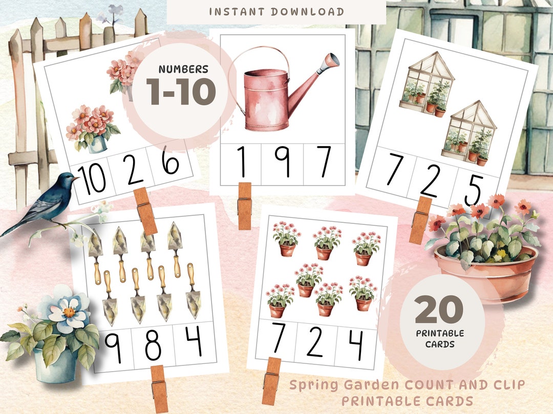 Garden Count and Clip Cards Number 1-10, Printable Activity Number ...
