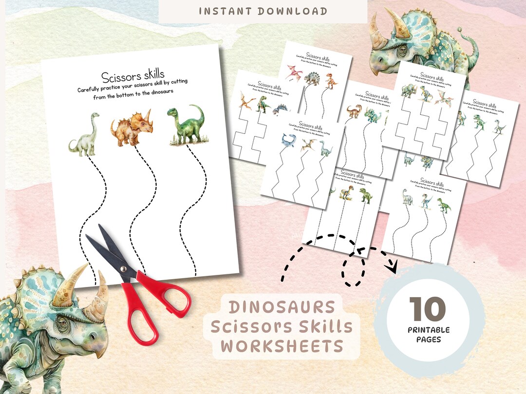 Dinosaurs Cutting Practice, Scissor Skills, Fine Motor Skills, Toddler ...