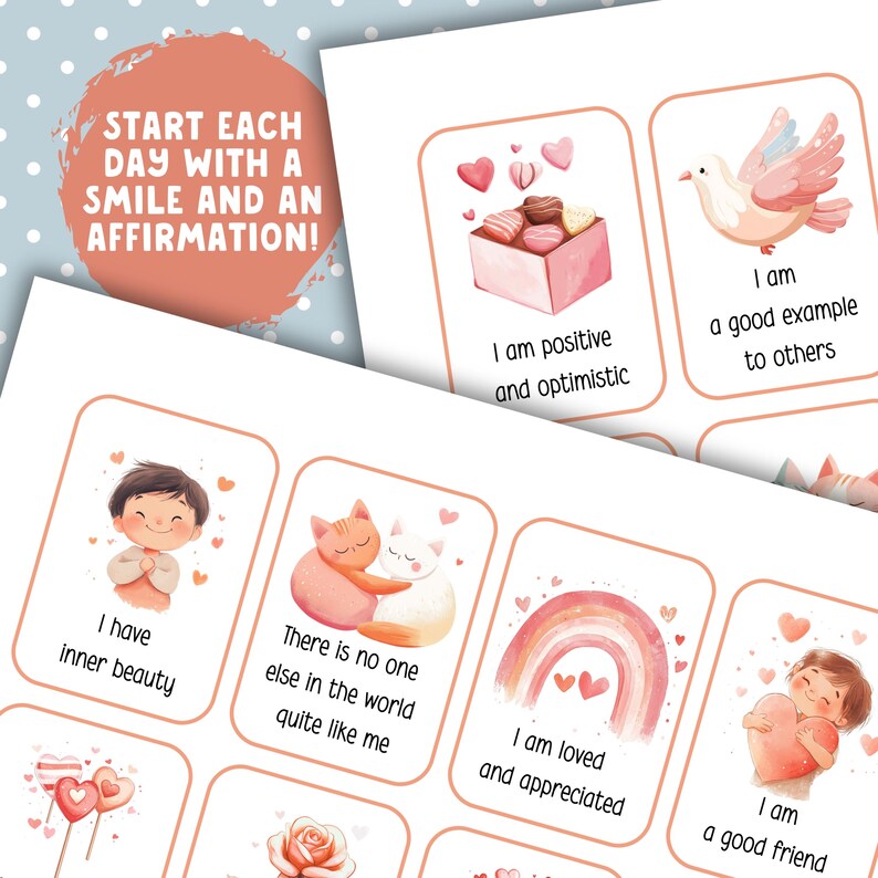 Printable Positive Affirmation Cards for Kids: Self-esteem & Love (PDF ...