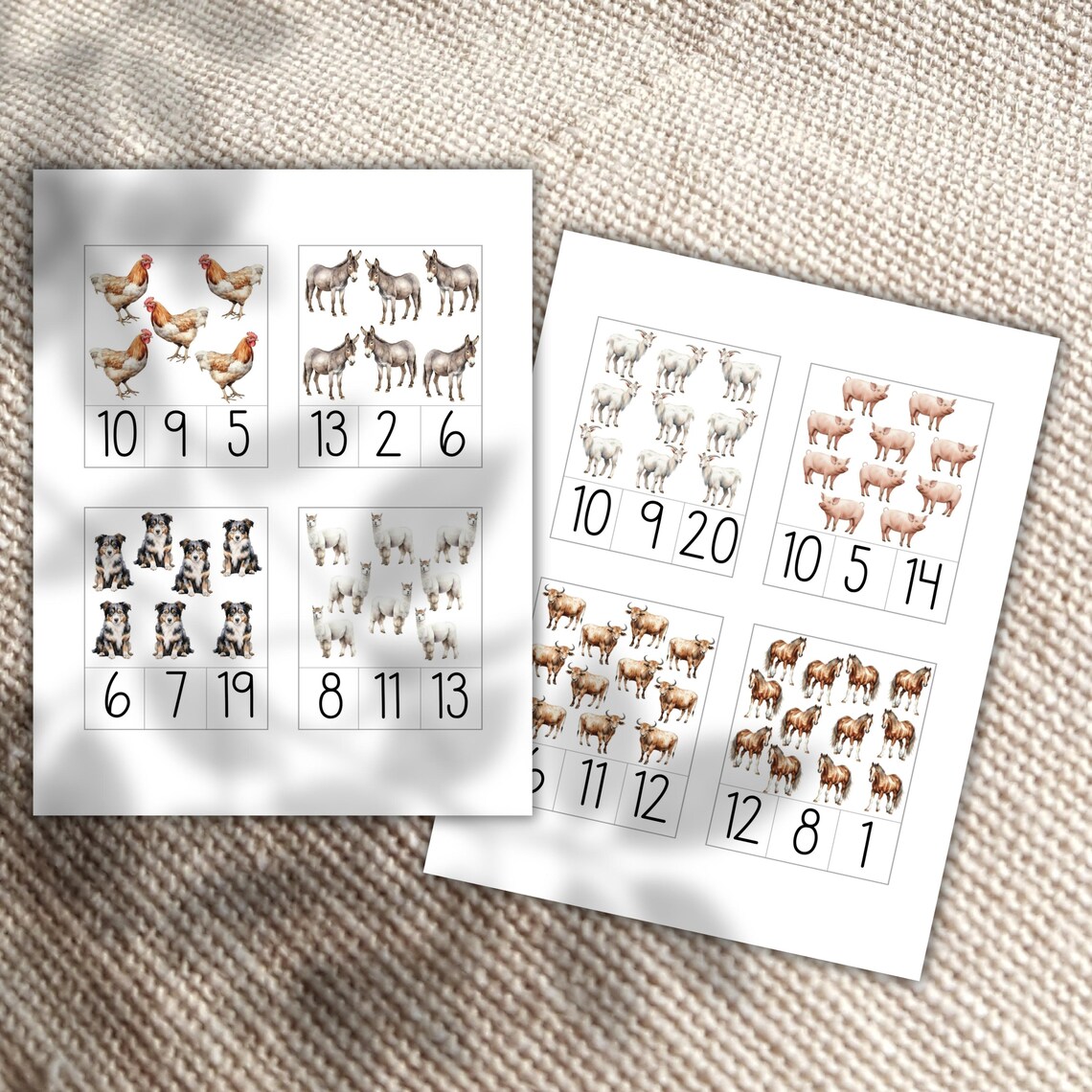 Farm Animals Count and Clip Cards Number 1-20, Printable Activity ...