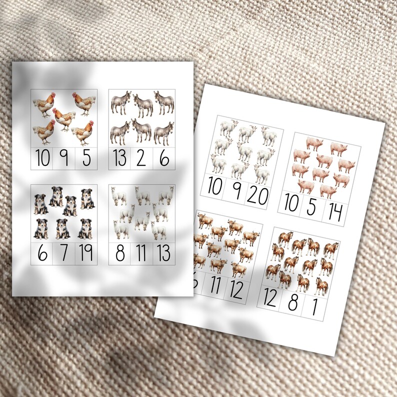 Farm Animals Count and Clip Cards Number 1-20, Printable Activity ...