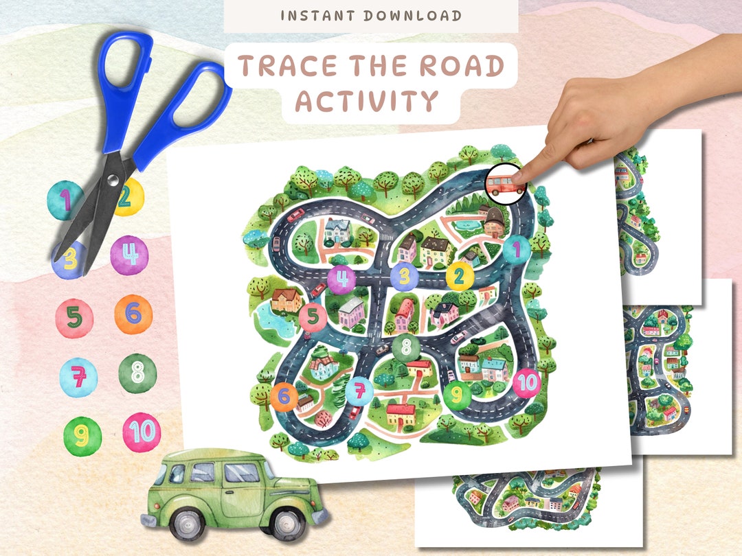 Trace the Road Preschool Worksheets, Car Tracing Printables ...
