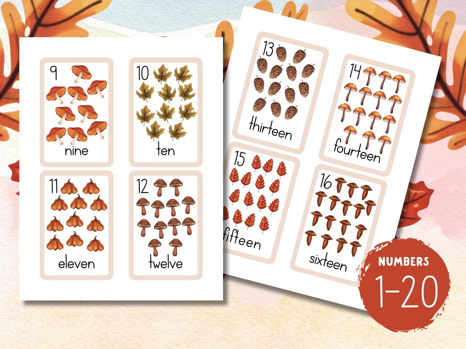 Fall Number Flashcards 1-20: Autumn Counting Activity (PDF) - Etsy