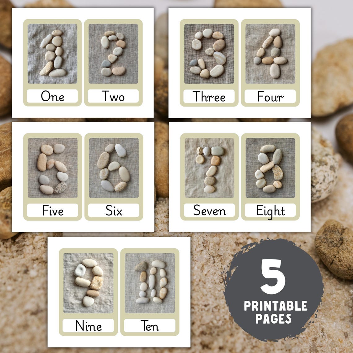 Pebble Number Cards 1-10: Montessori Math Printable (PDF Download) - Etsy