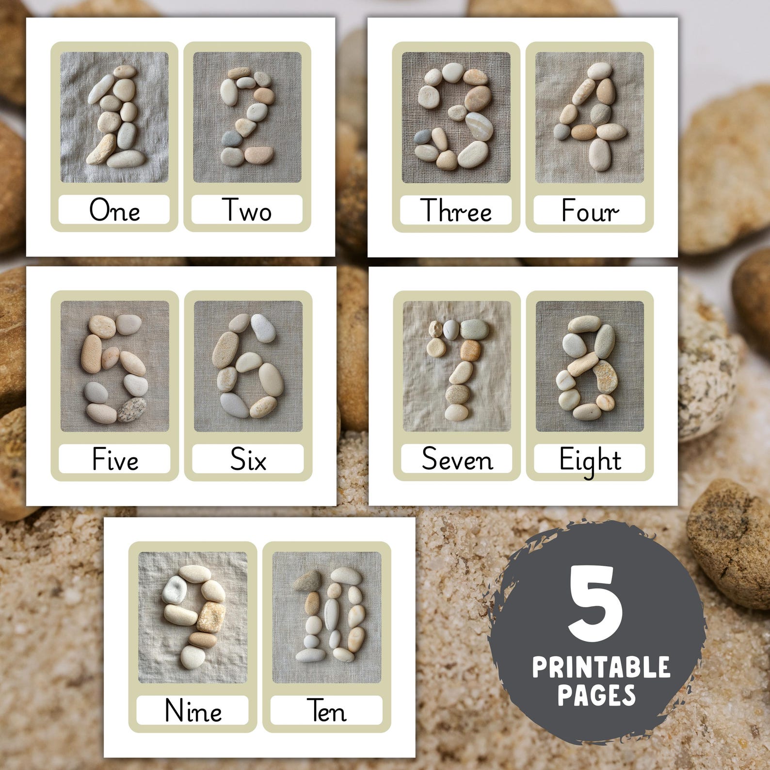 Pebble Number Cards 1-10: Montessori Math Printable (PDF Download) - Etsy