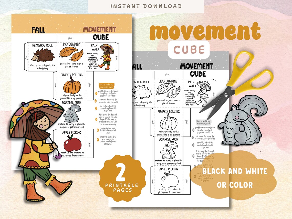 FALL Movement Cube, Printable Autumn Movement Activity, Excercise ...