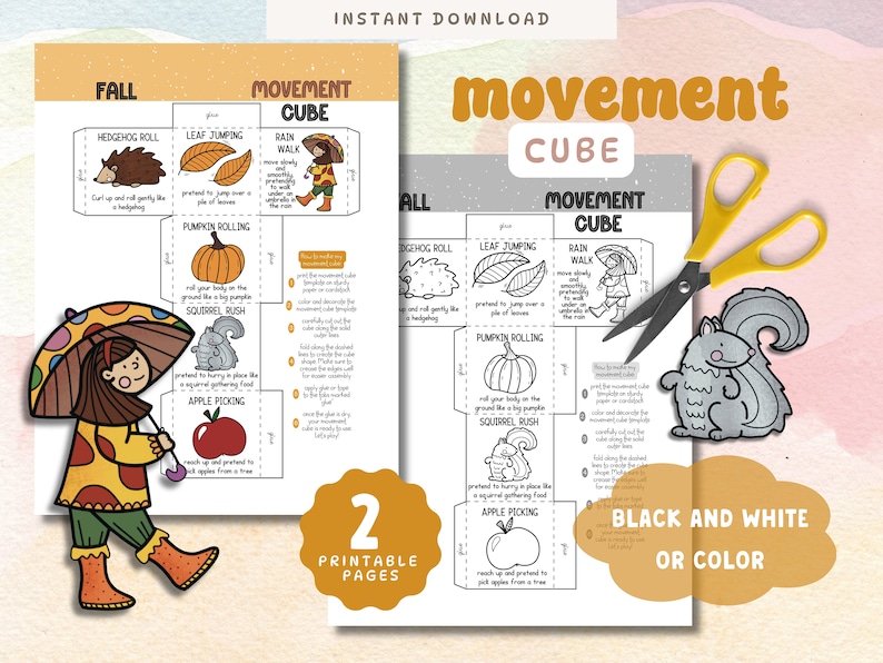 FALL Movement Cube, Printable Autumn Movement Activity, Excercise ...