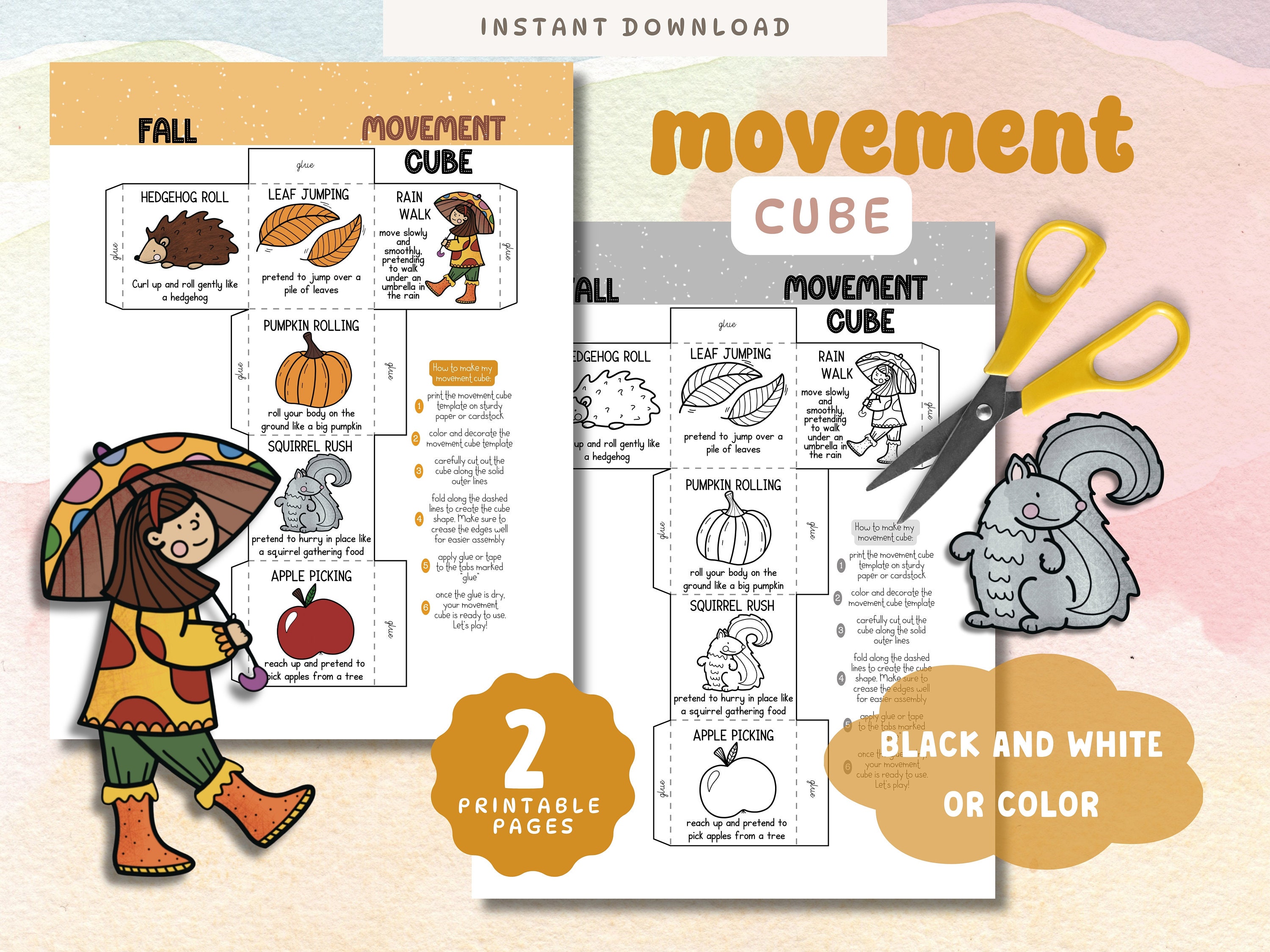 FALL Movement Cube, Printable Autumn Movement Activity, Excercise ...