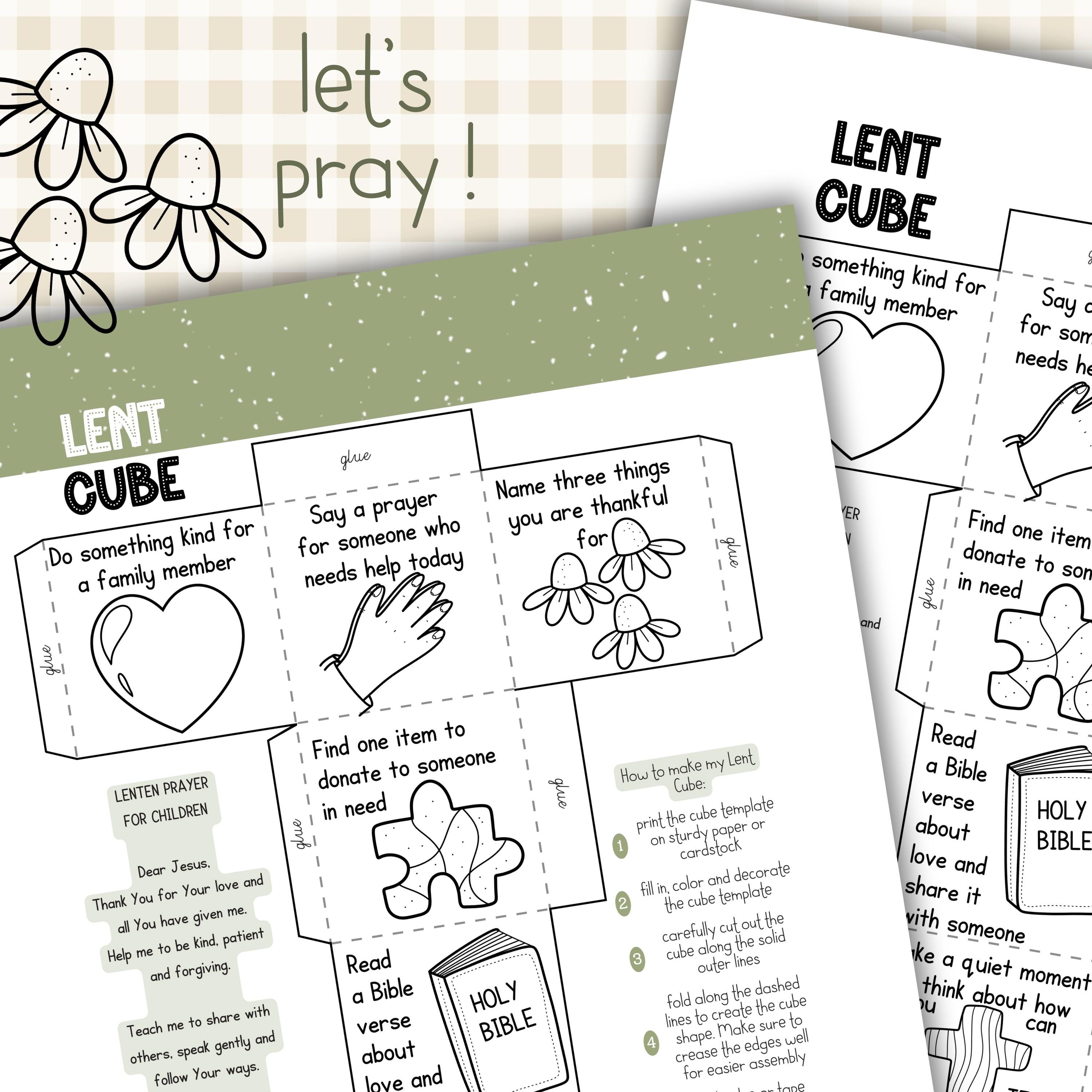 Lent Prayer Cube Coloring Page: Christian Sunday School Activity ...
