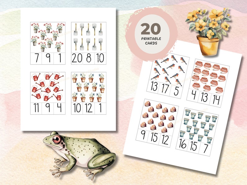 Garden Count and Clip Cards Number 1-20, Printable Activity Number ...