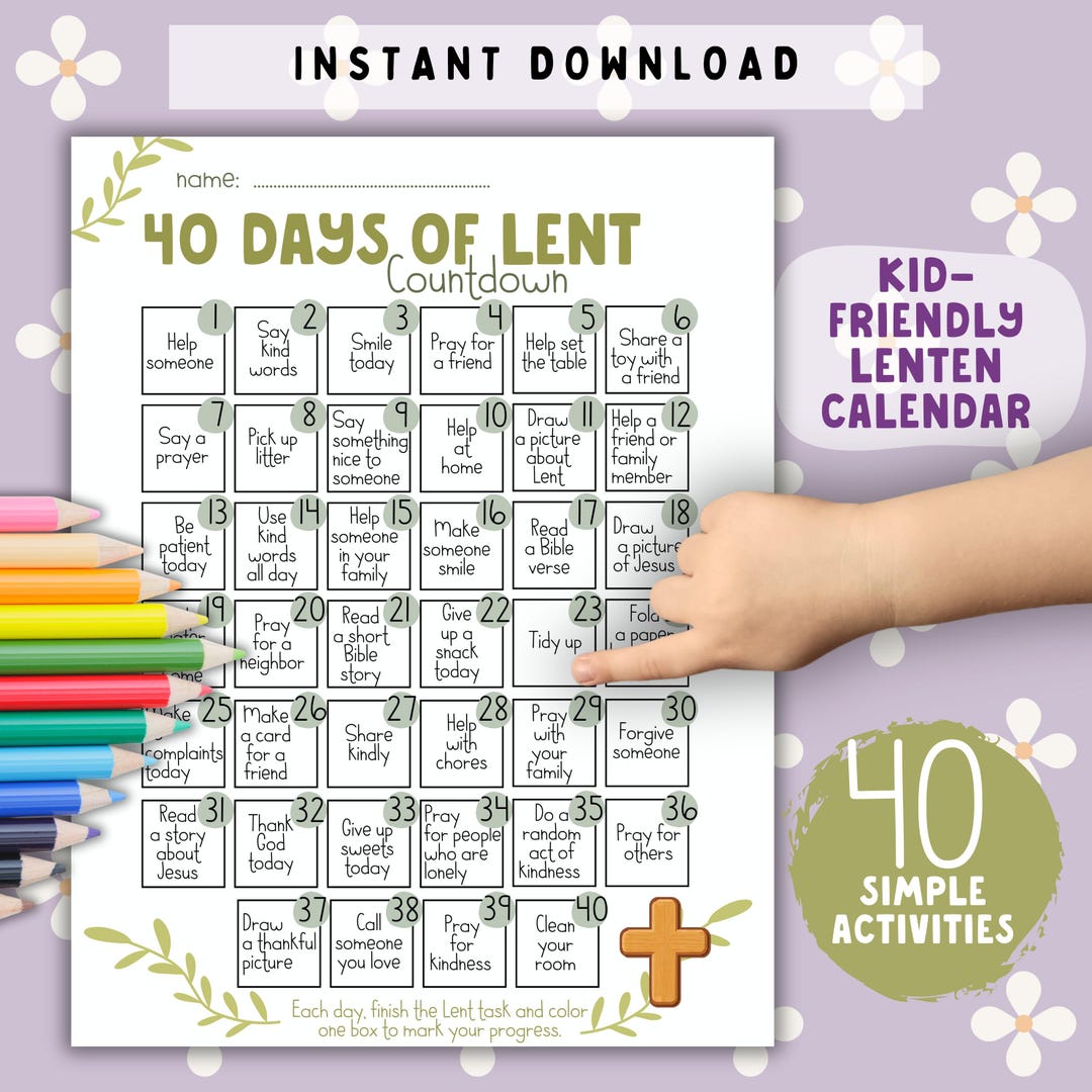40 Days of Lent Countdown: Kids Lenten Calendar |christian Easter ...
