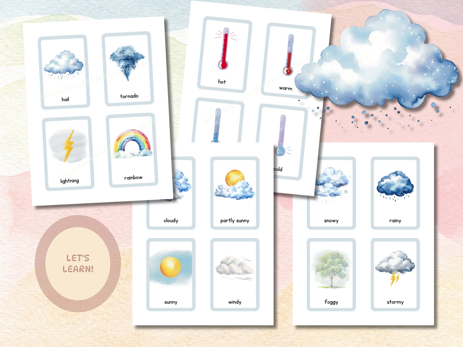 WEATHER 3-part Cards, Flash Cards, Calming Corner Activity, Montessori ...