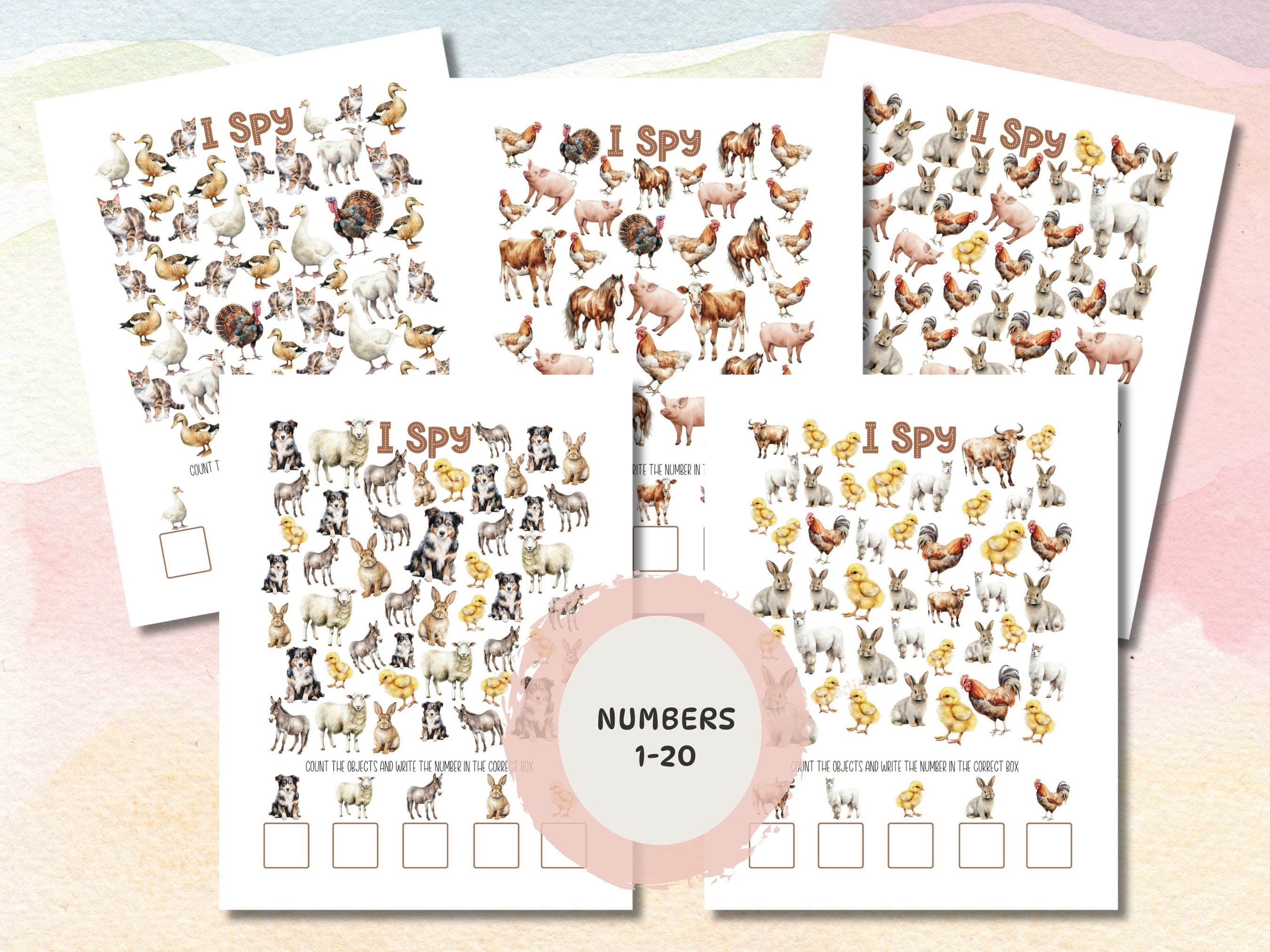 I Spy Farm Animal Look and Find Counting Game, Numbers 1-20, Printable ...