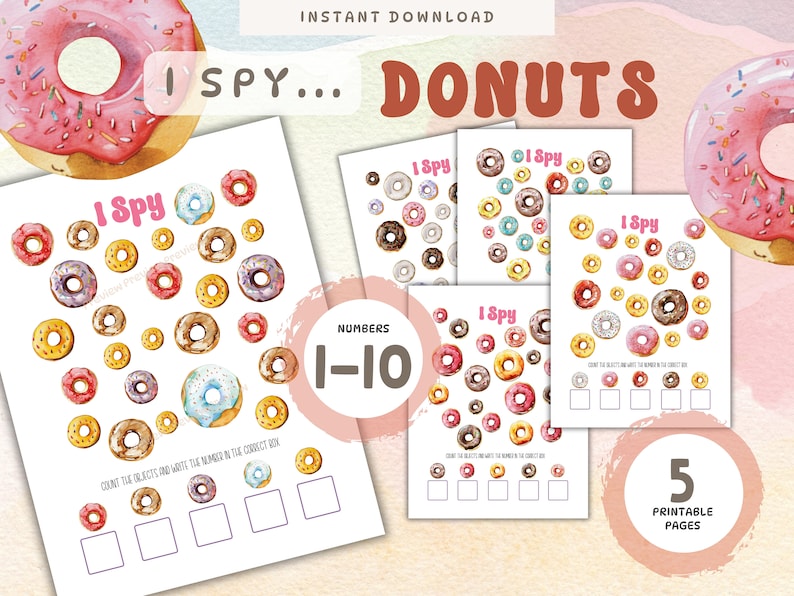 I Spy DONUTS Counting Game Numbers 1-10 Printable Montessori Activity ...