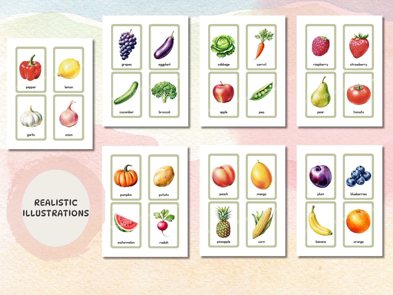 Fruits and Vegetables Cards Montessori Flashcards, Educational ...