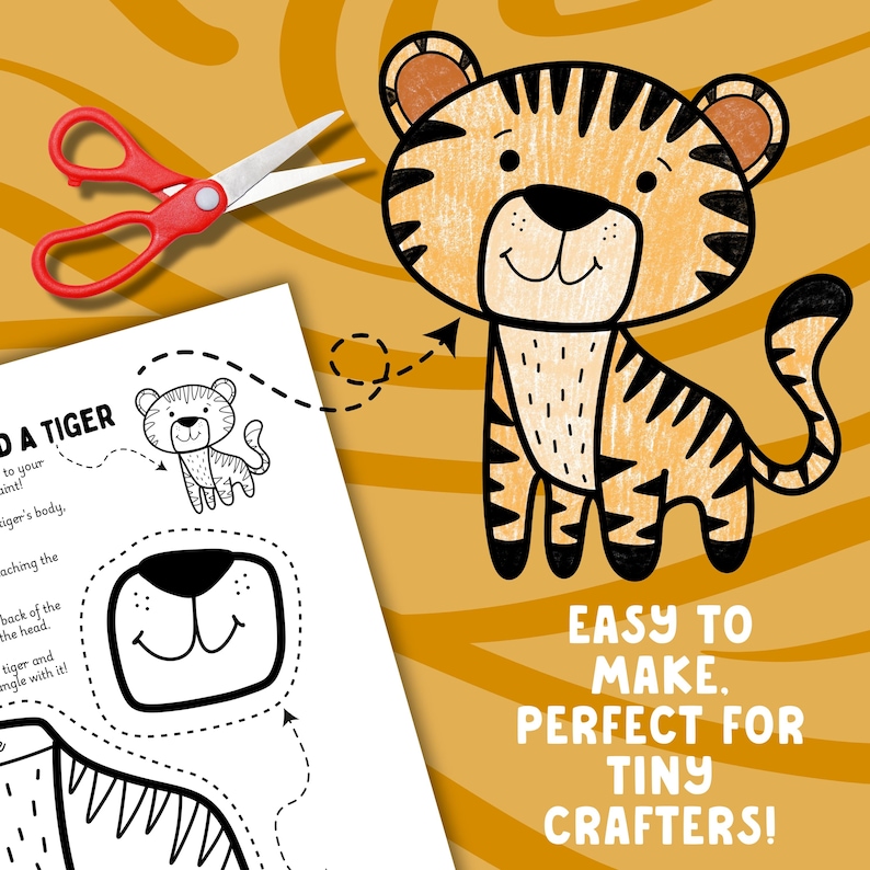 Tiger Craft Printable: DIY Coloring Activity for Kids (PDF Pattern) - Etsy
