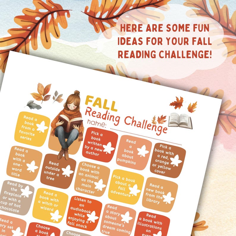 Fall Reading Challenge for Kids, Fun Autumn Checklist, Printable Fall ...