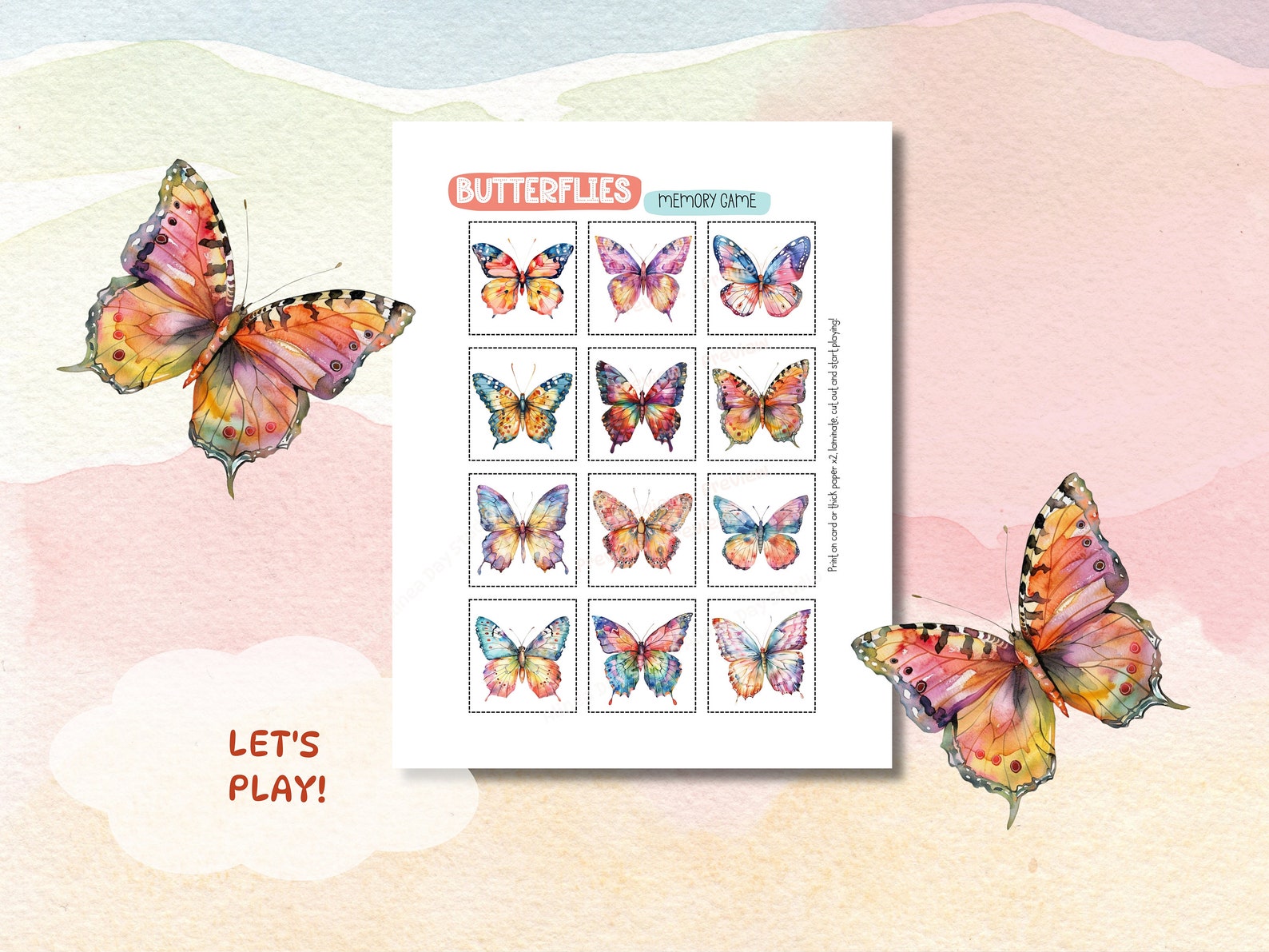 Butterfly Memory Game, Printable Memory Cards, Butterfly Match Memory ...