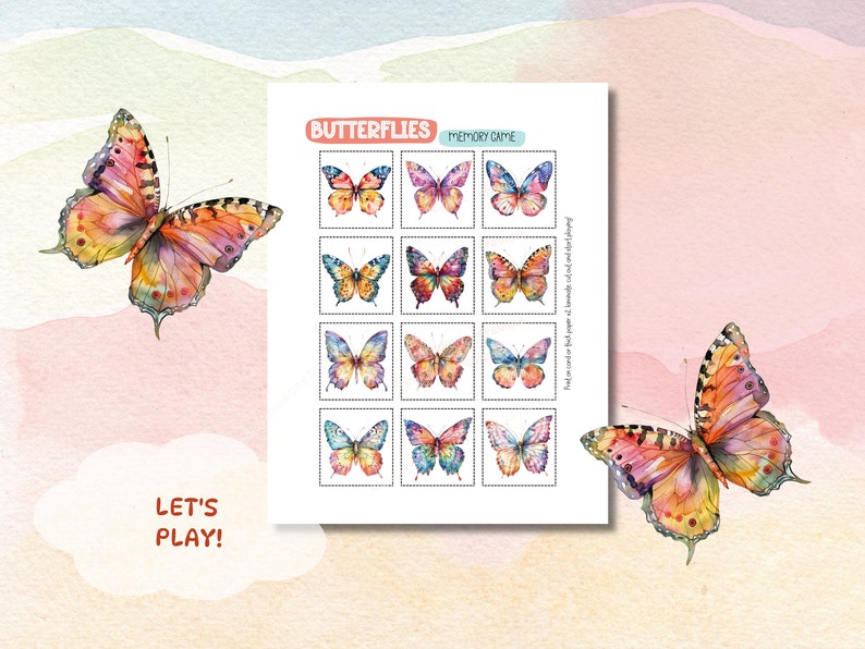 Butterfly Memory Game, Printable Memory Cards, Butterfly Match Memory ...