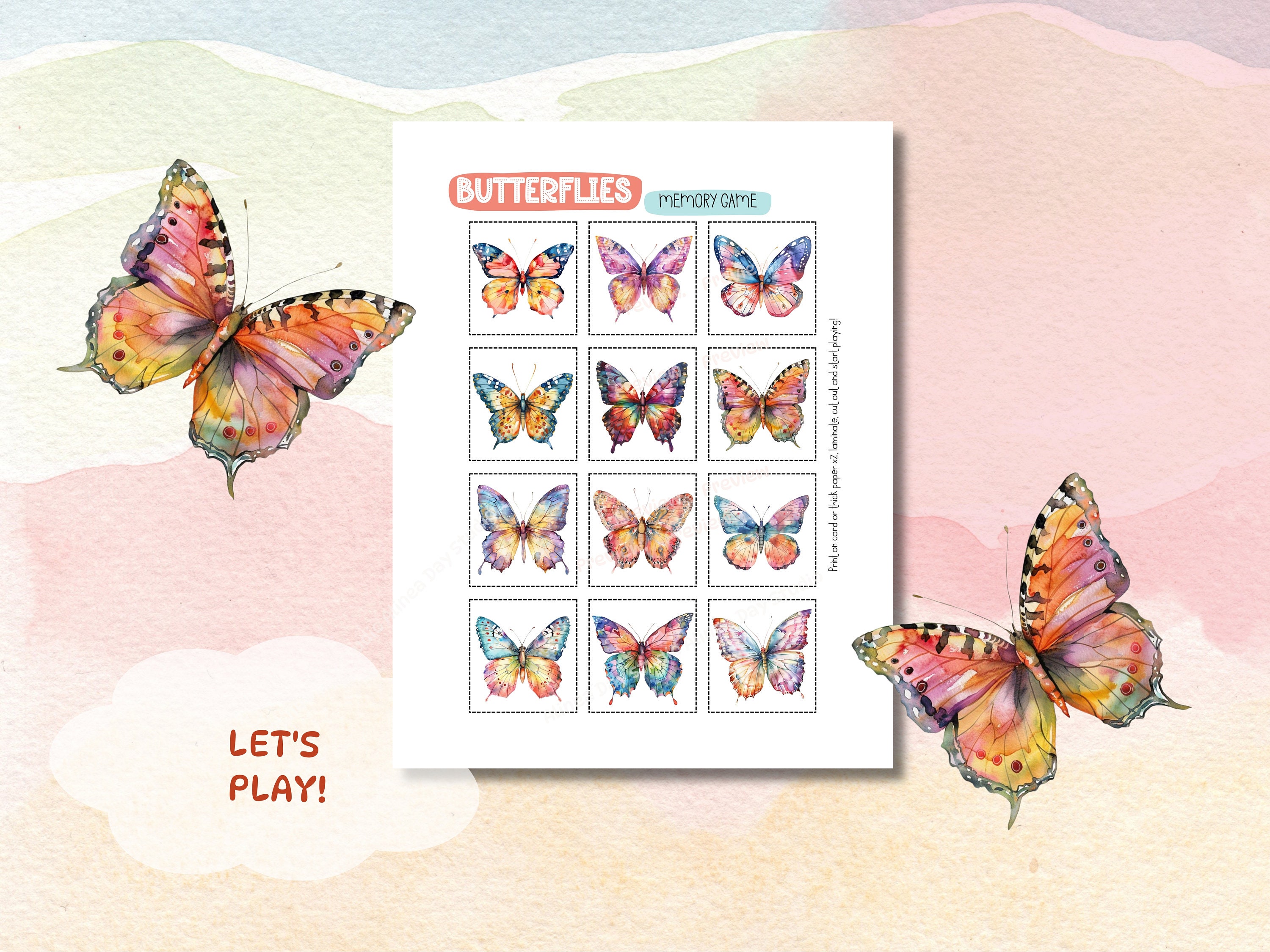 Butterfly Memory Game, Printable Memory Cards, Butterfly Match Memory ...