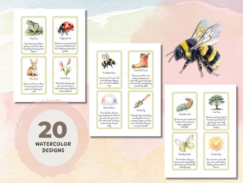 Spring Movement Cards: Watercolor Action Flashcards (PDF) - Etsy