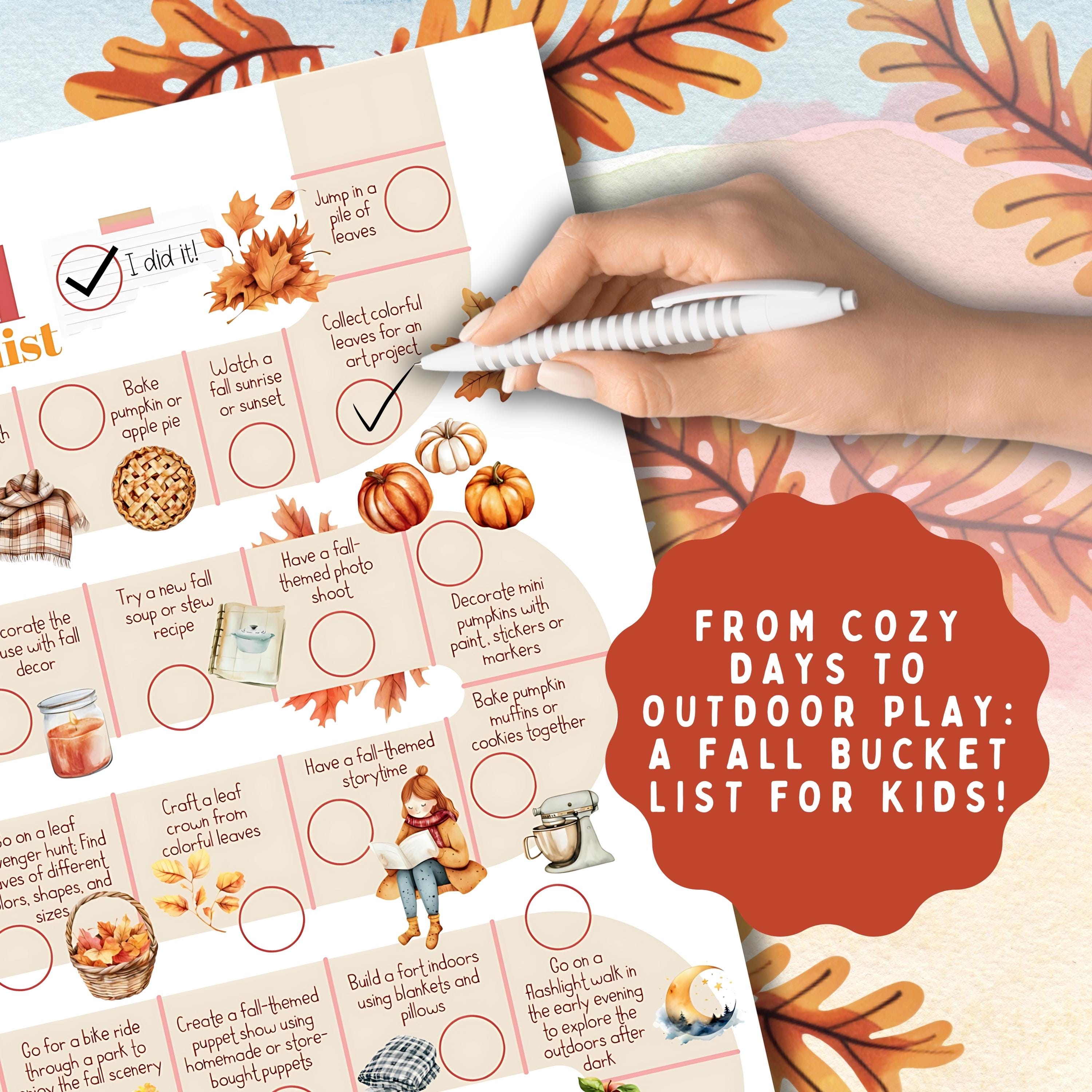 Fall Bucket List for Kids: Autumn Activity Checklist (PDF) - Etsy