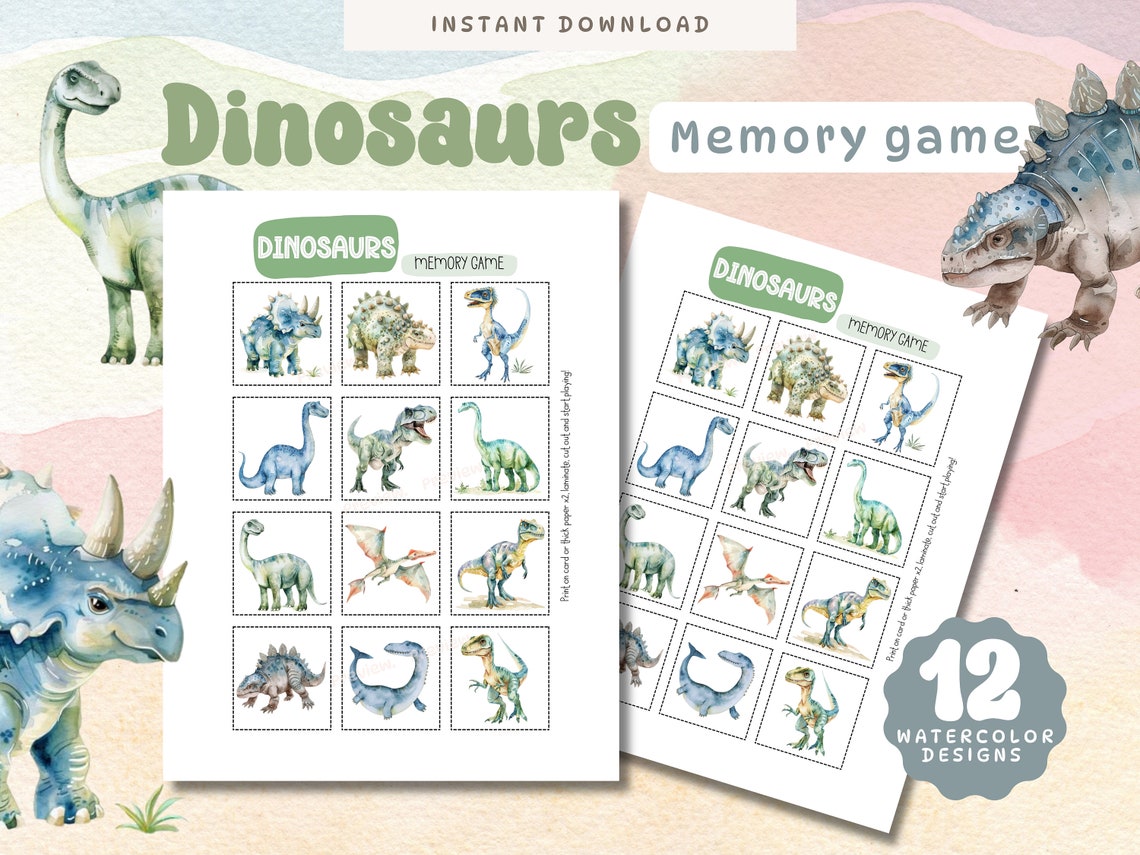 Dinosaurs Memory Game, Fun Matching Cards for Kids, Educational ...