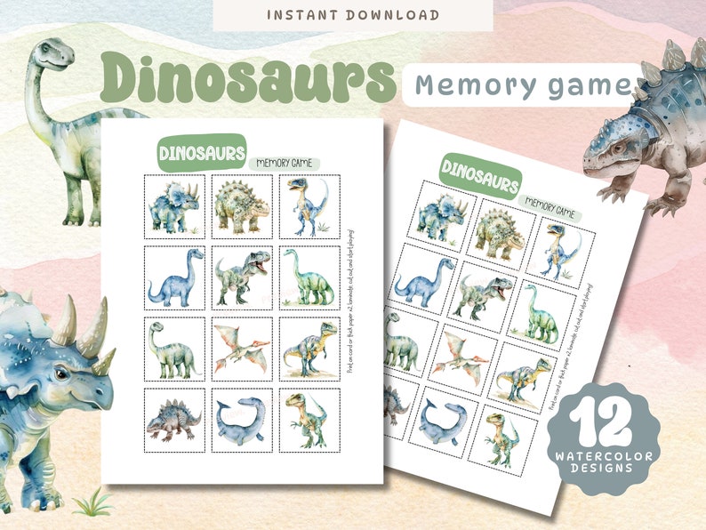 Dinosaurs Memory Game: Fun Matching Cards (PDF) - Etsy
